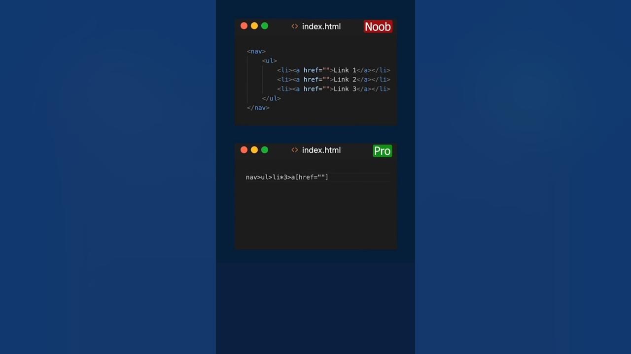 Noob vs pro #html #shortcuts - YouTube