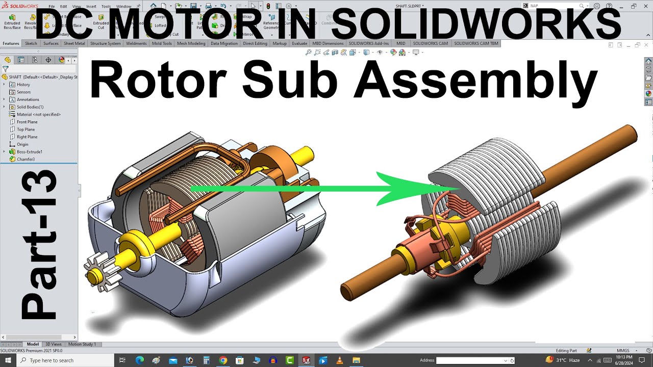 DC Motor In SolidWorks In Hindi/Urdu | Part-13 | Rotor Sub Assembly ...