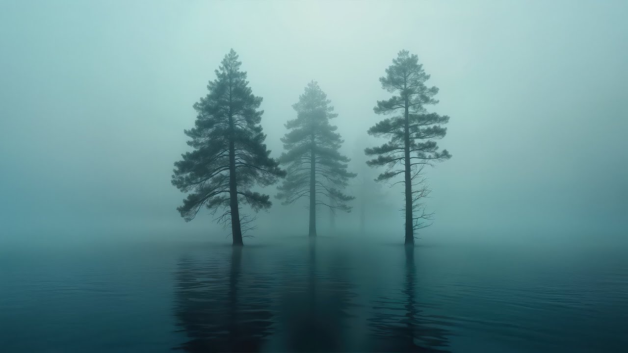 View Seamless Liminal Water & Fog Forest Loop | Surreal Trees i...