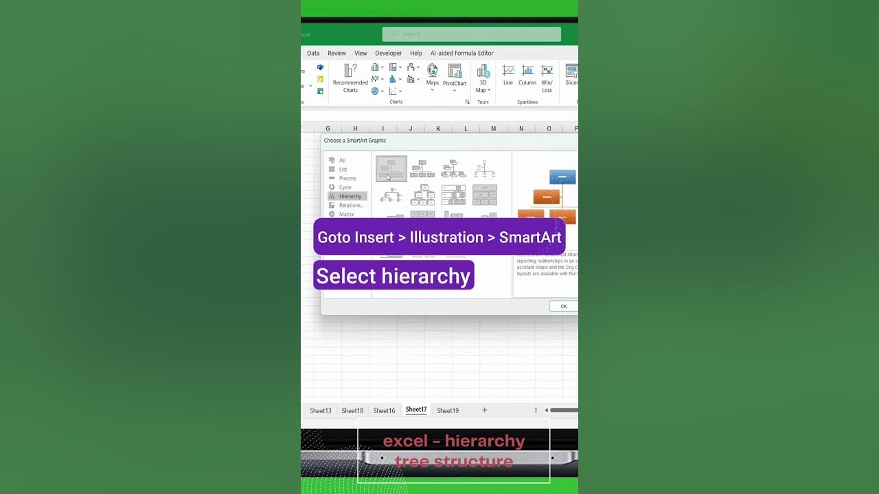how in excel hierarchy tree structure trick - YouTube