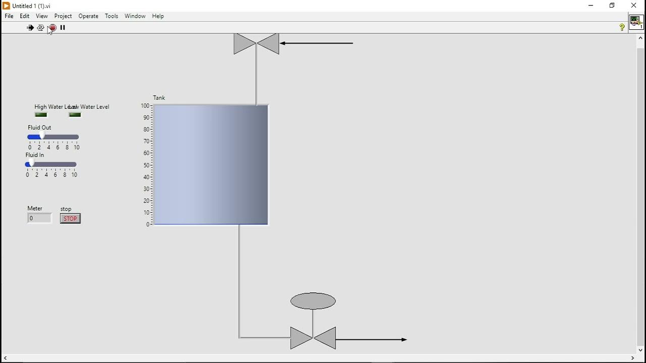 5.2 Illustrate code block in block diagram of Labview for fluid level process control with null ...