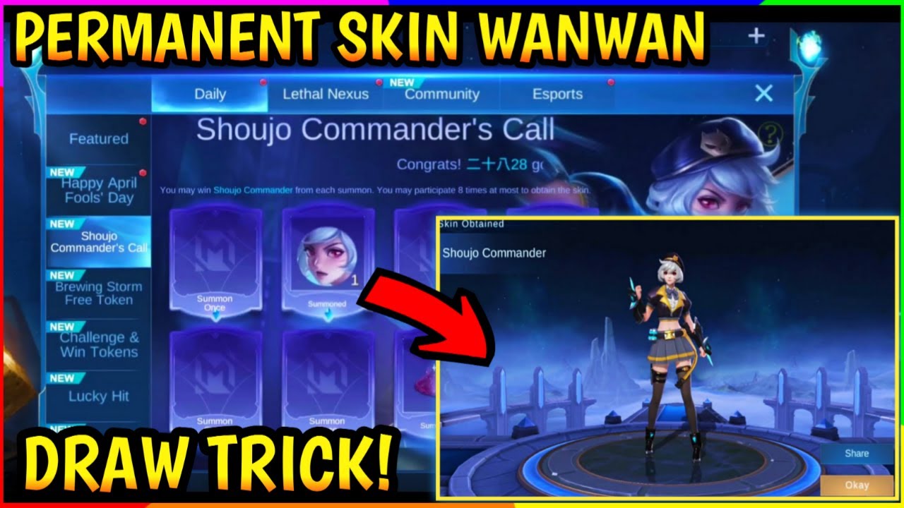TRICK DRAW! HOW TO GET WANWAN SHOUJO COMMANDER SKIN!!- MLBB - YouTube