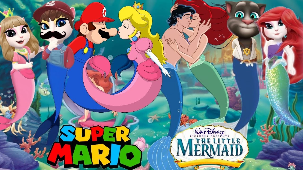 Ariel Mermaid and her husband vs super Mario and her family. My Talking ...