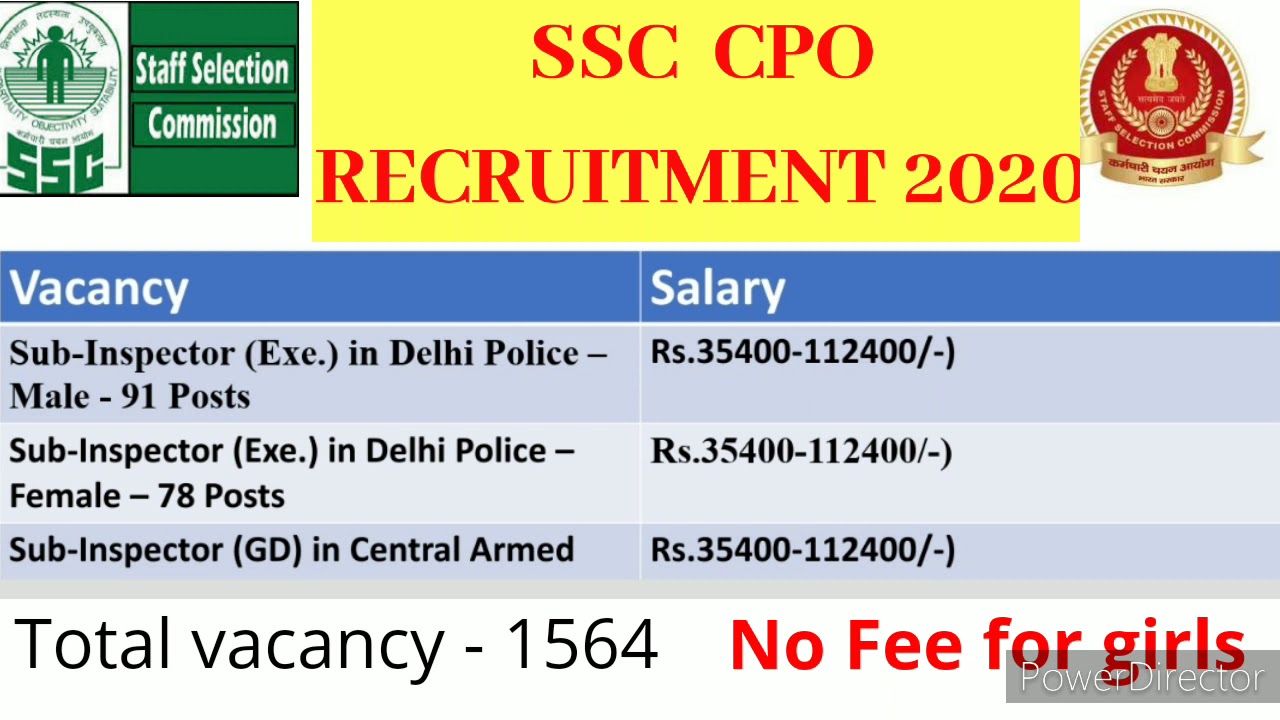 Ssc CPO RECRUITMENT 2020# Sub-Inspectors (SI) in Delhi Police and ...