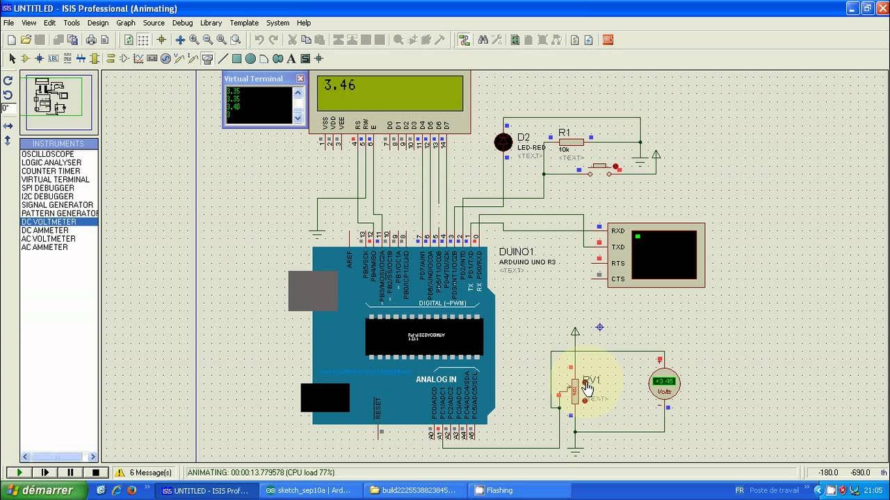 arduino digital+analog+LCD+serial communication RS232 - YouTube