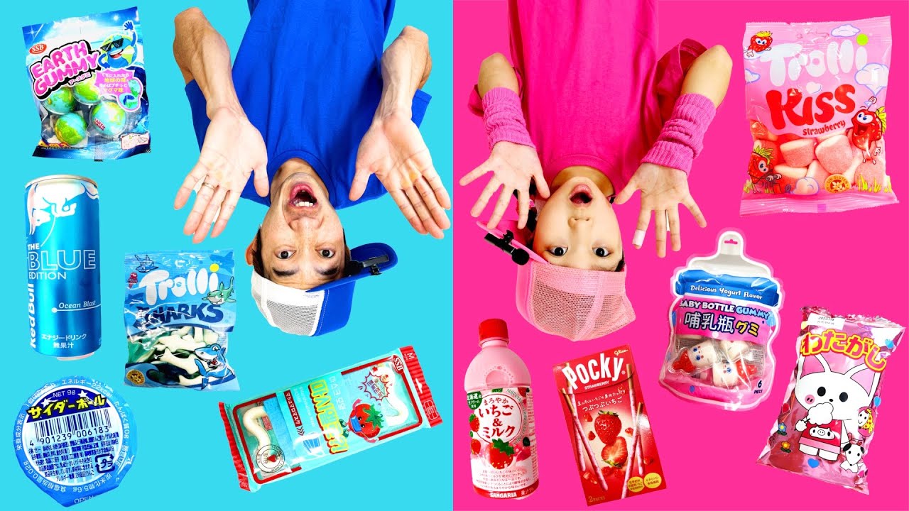 Pink Food VS Blue Food Challenge Mukbang 핑크 파란색 음식 챌린지 - YouTube