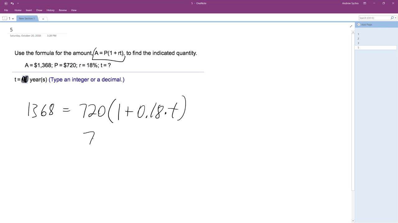 Use The Formula For The Amount A P 1 Rt To Find T YouTube