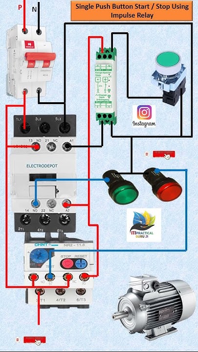 single Push Button Start / Stop by Using Impluse Realy #electrical #iti - YouTube