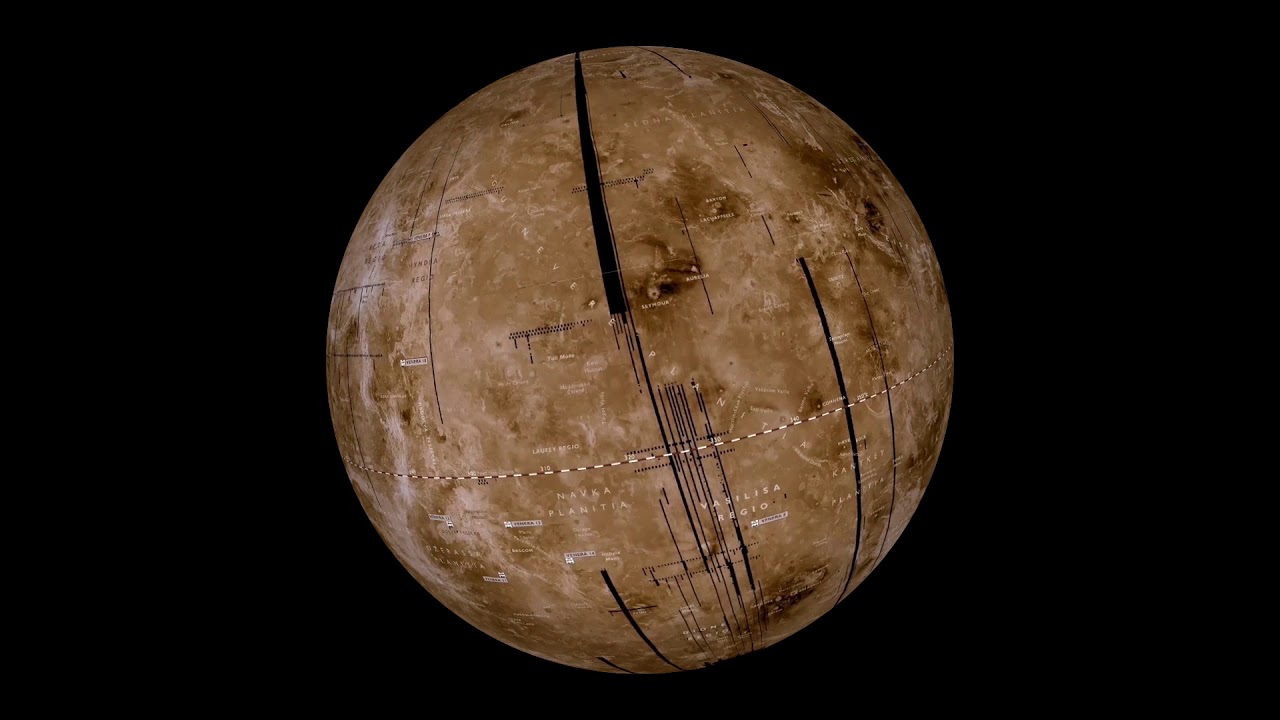 Map of Venus (video map, rotating Venus) Radar map. A Vénusz térképe ...