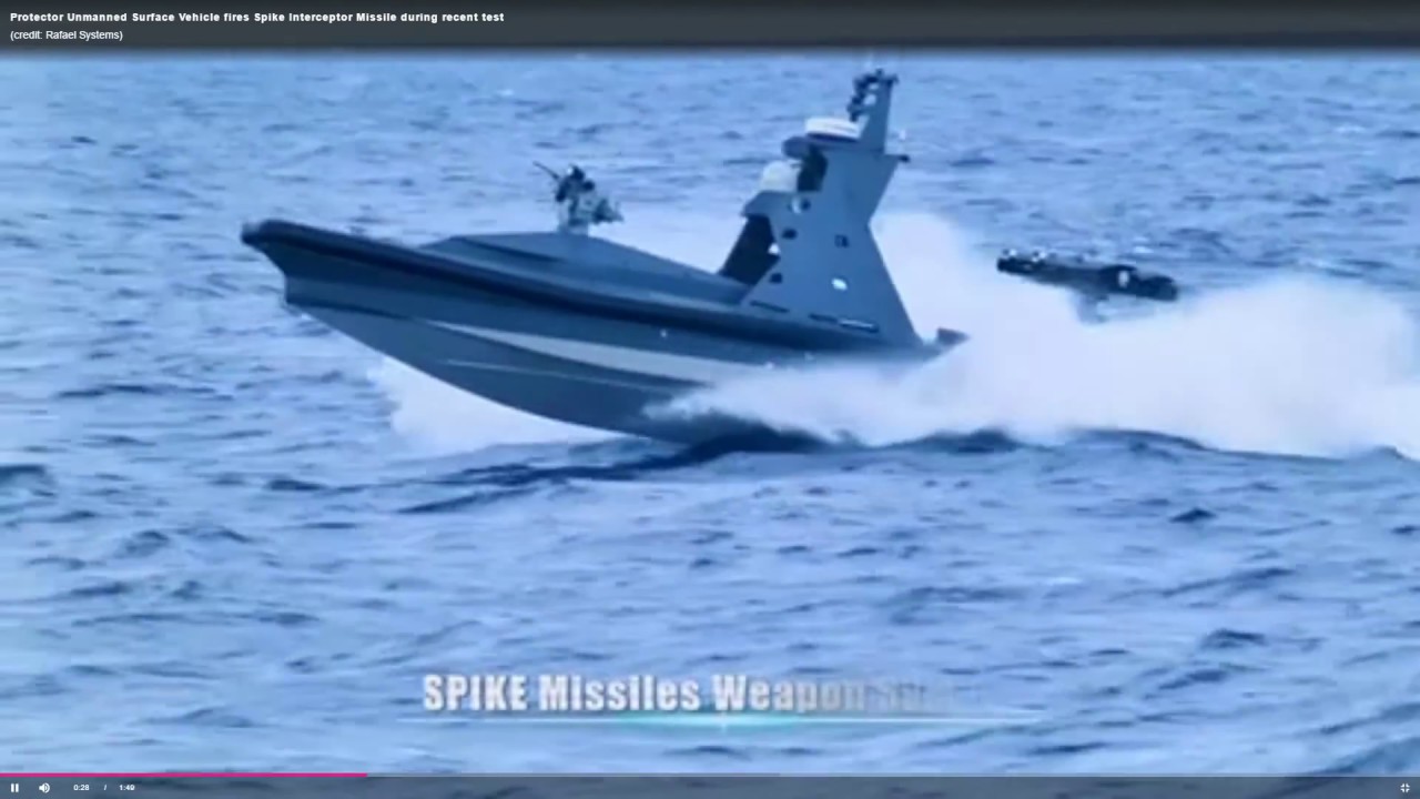Armed Protector unmanned surface vehicle with Spike missiles - YouTube