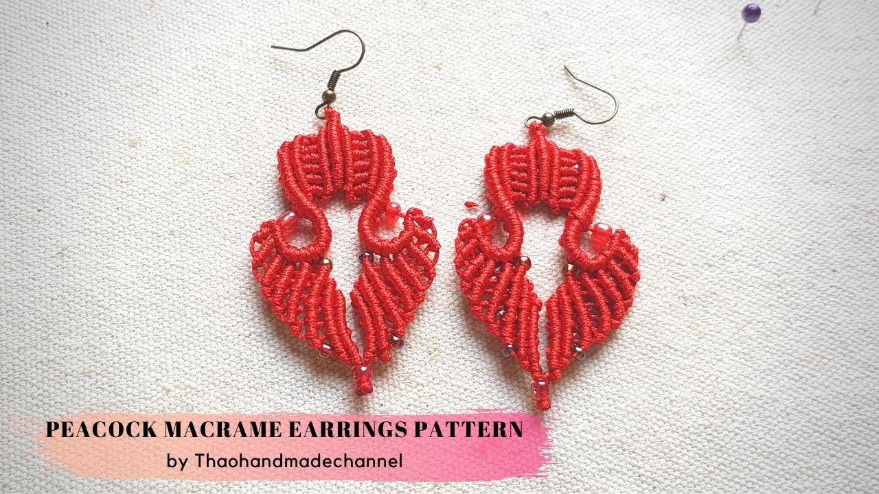 How to make a macrame earrings DIY: Peacock macrame earrings pattern #2 ...