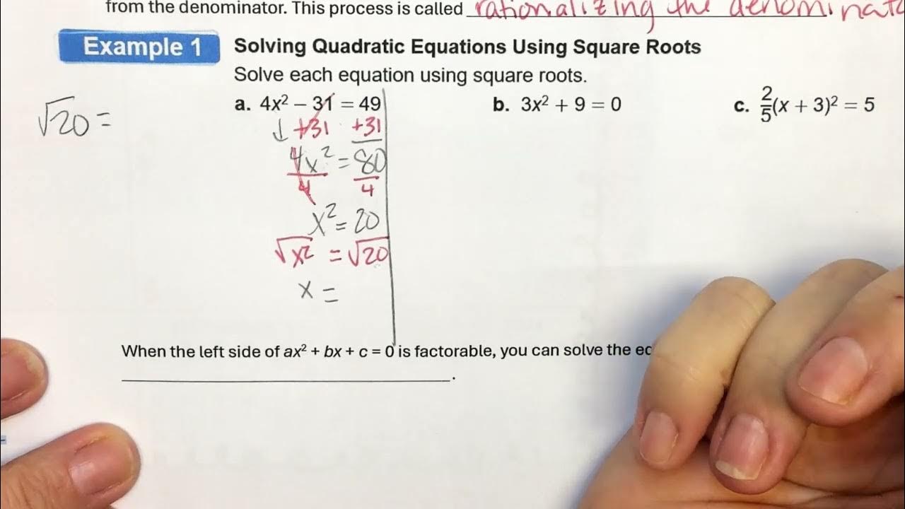 Lesson 3.1 Part 1: Solving Quadratics Using Square Roots - YouTube
