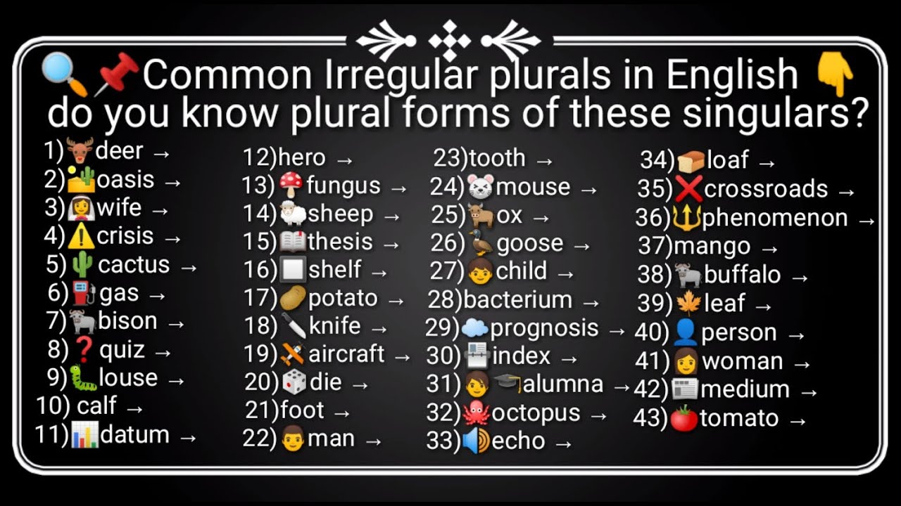 Common irregular plurals in English/A to Z irregular plurals in English ...