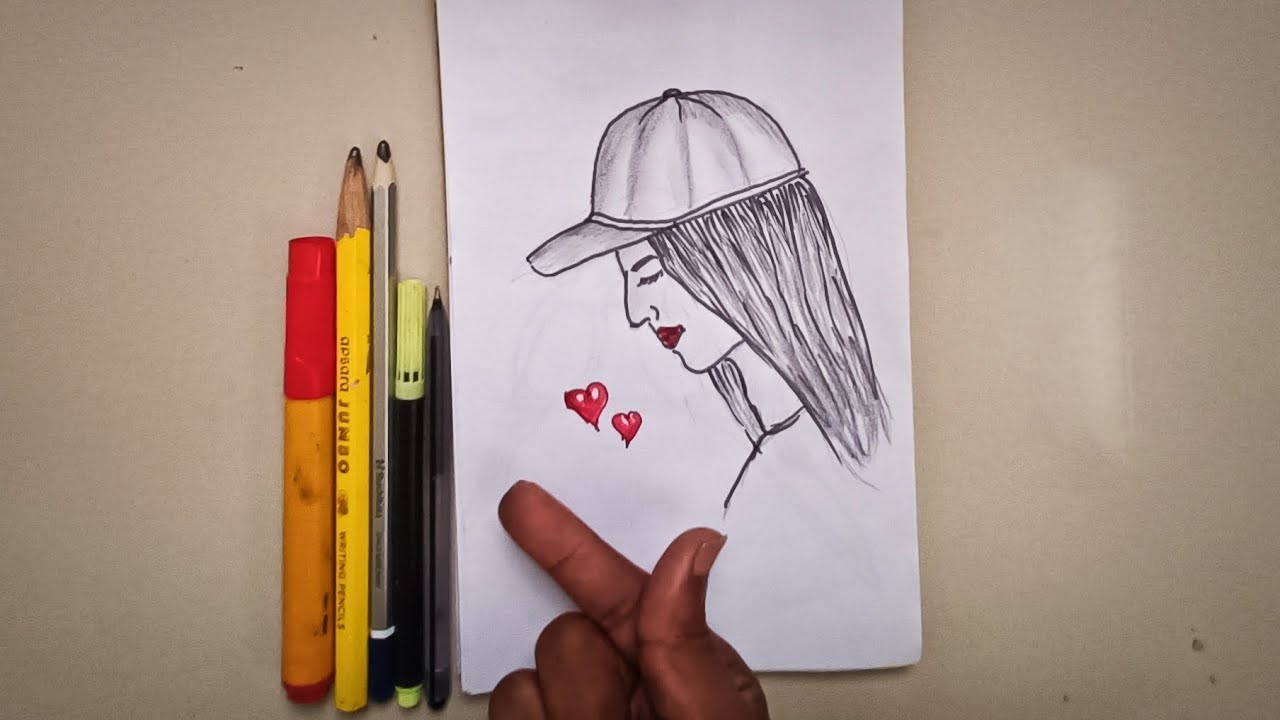 HOW TO DRAW BEAUTIFUL GIRL WITH CAP| GIRL SIDE FACE DRAWING - YouTube