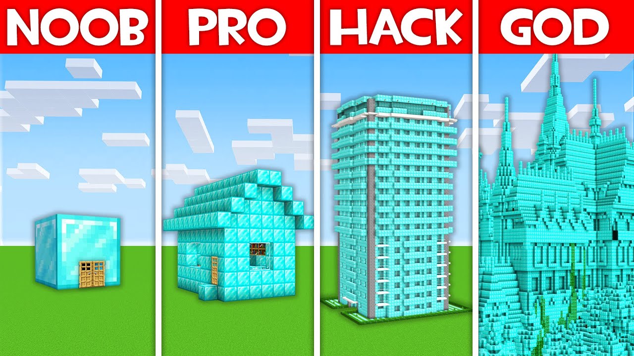 Minecraft Battle: DIAMOND HOUSE BUILD CHALLENGE - NOOB vs PRO vs HACKER ...
