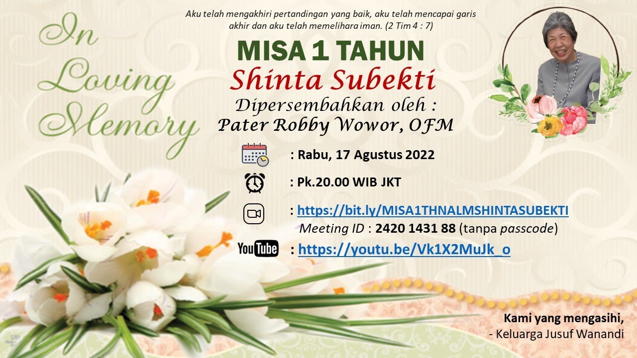 MISA 1 TH ALM. SHINTA SUBEKTI DIPERSEMBAHKAN OLEH PATER ROBBY WOWOR ...