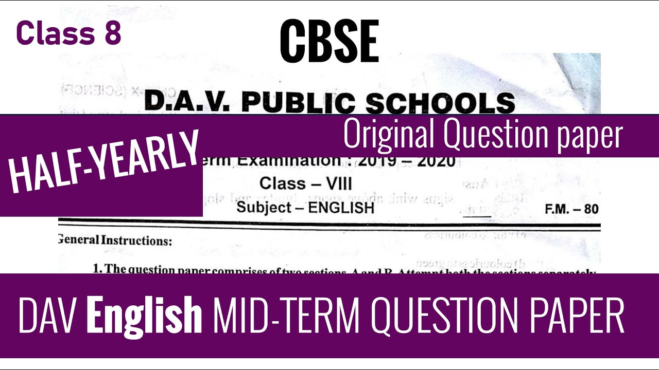 Class 8 English Half Yearly midterm Question Paper DAV YouTube class-8-english-half-yearly-midterm-question-paper-dav-youtube