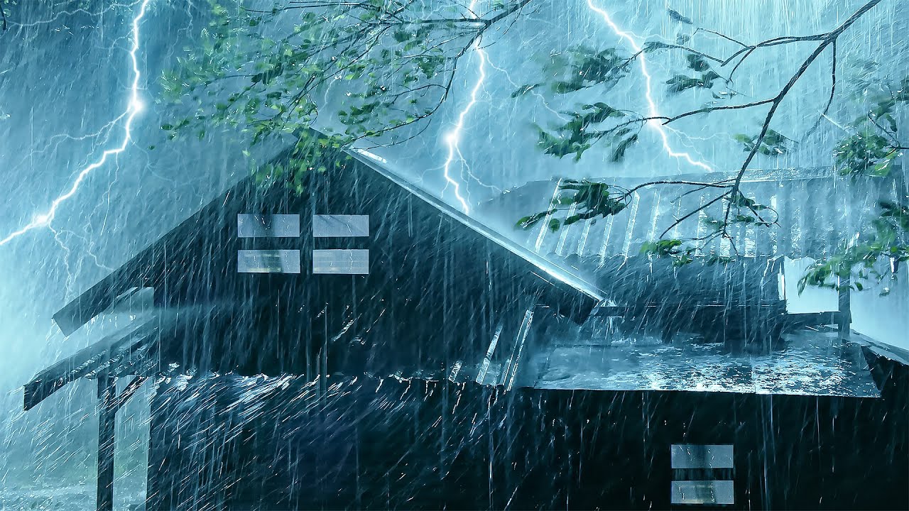 Night Thunderstorm Rain Ambience for Sleeping | Heavy Hurricane Rain ...