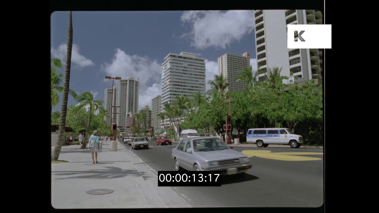 1980s Waikiki Beach, Hawaii, Cars Pass, HD from 35mm | Kinolibrary ...