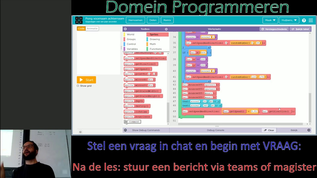 Game Lab - Pong op code.org uitgebreid - YouTube