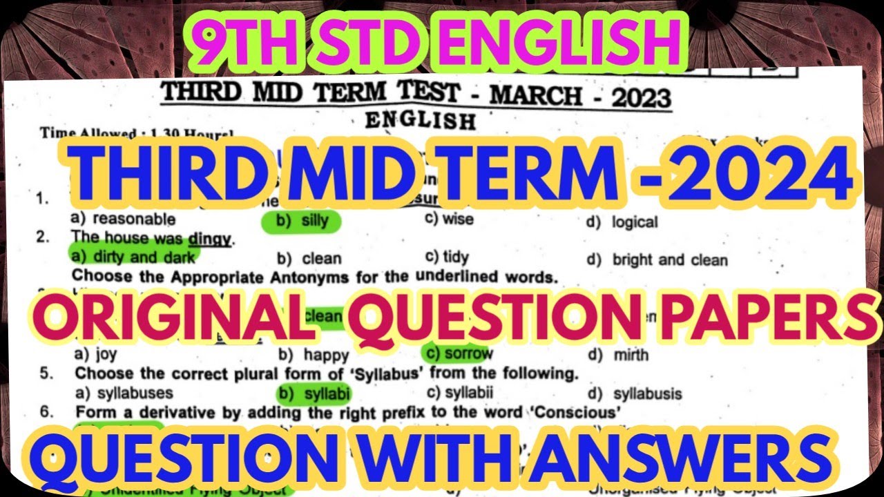 9th english third mid term exam -2024 original question paper ...