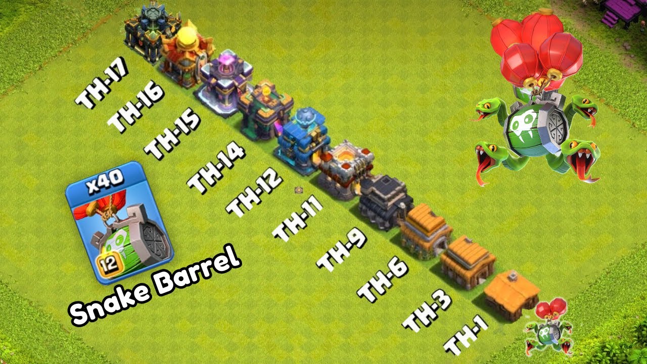 Snake Barrel vs Every Town Hall - Clash of Clans - YouTube