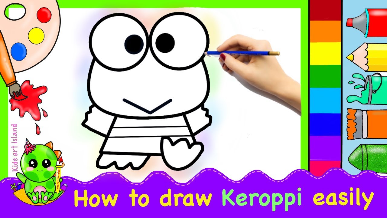 How to draw Keroppi step by step for kids,painting and coloring ...
