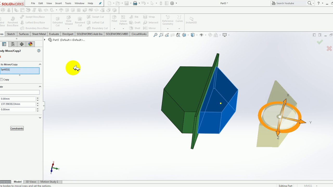 Solid Work Tutorial 63 move and copy body | solid work move command ...