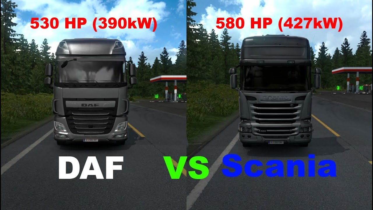 ETS 2 - 530HP DAF XF vs 580HP Scania Streamline - [Acceleration and ...