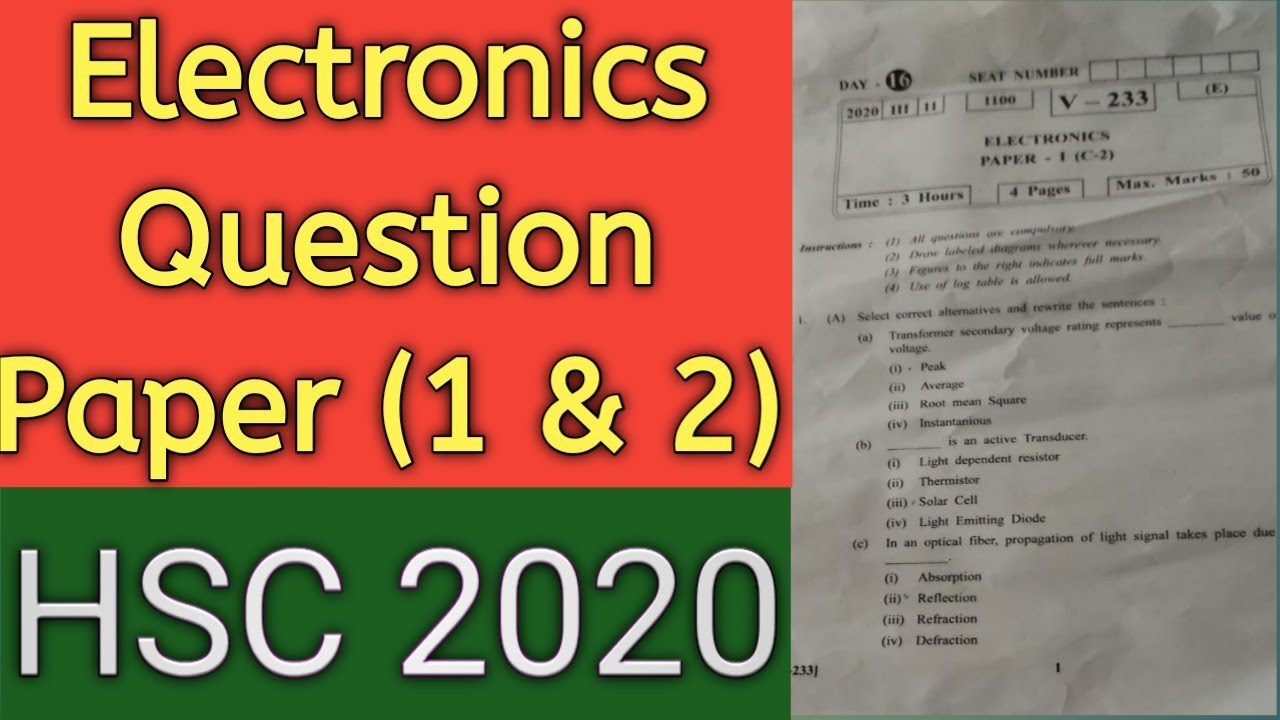 HSC Electronics Question Paper I & II 2020 | Electronics Question paper ...
