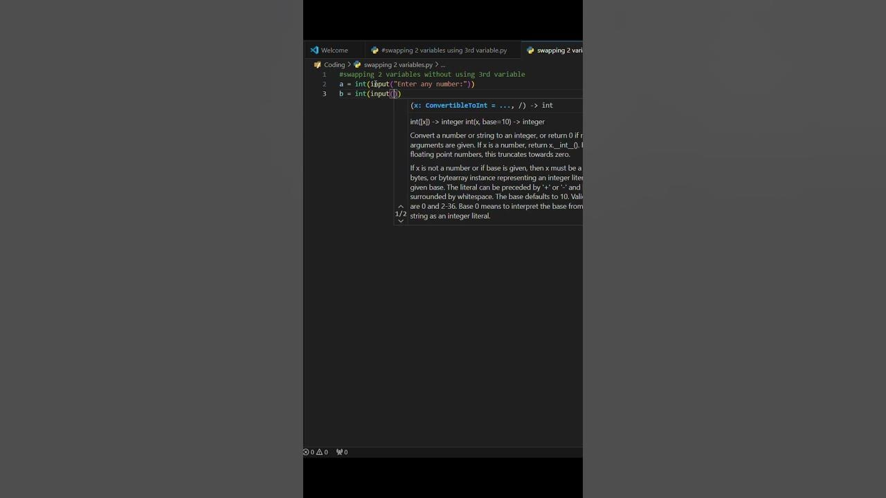 Python Program To Swap Two Variable In One Line Shorts Codingpythonprogramcodingtiips 