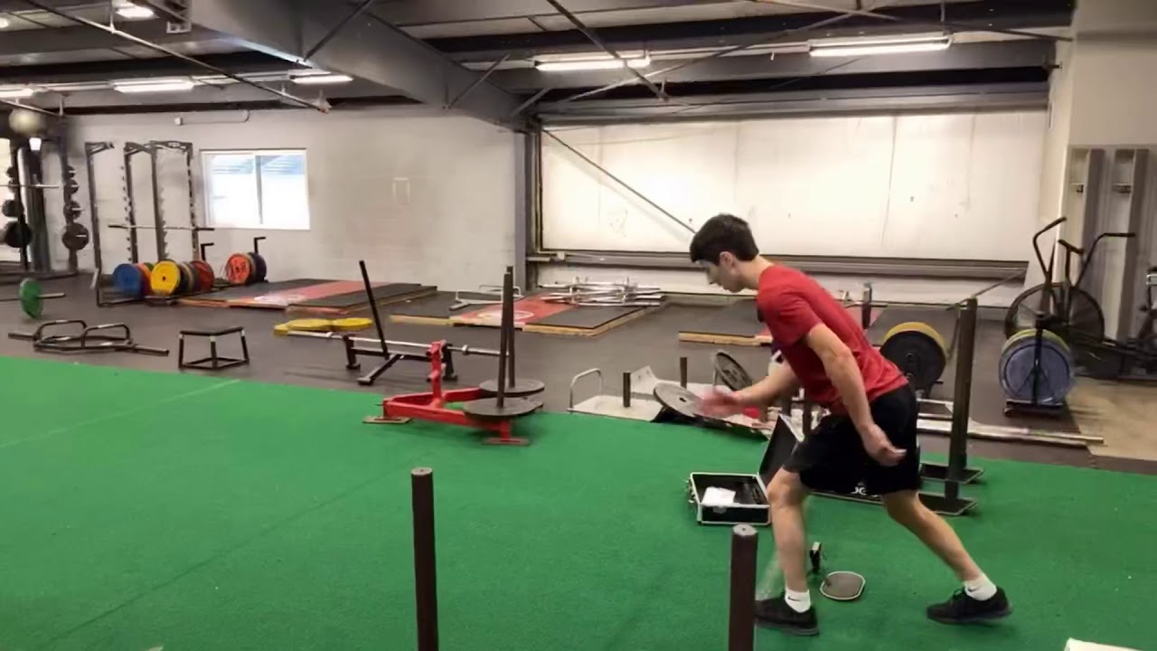 Sled push into sprint contrast - YouTube