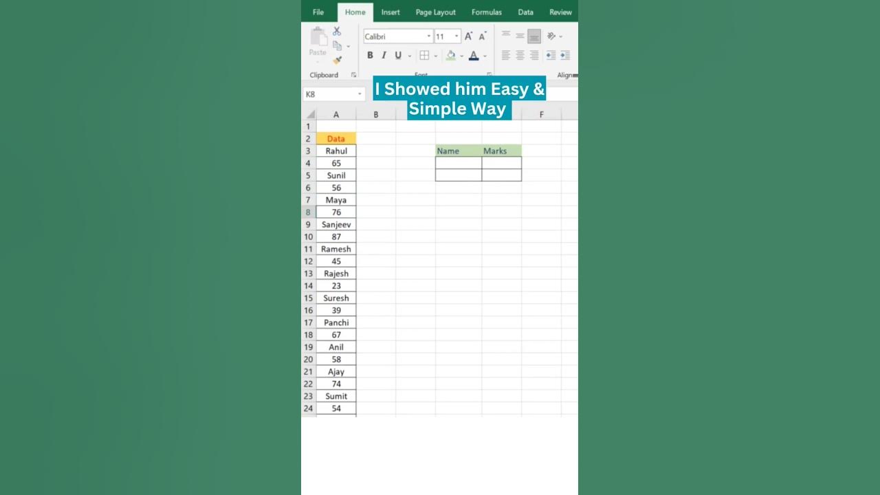 Arrange Data In Table Arrange Unarranged Data In Table Ms Excel Shortsexceltips