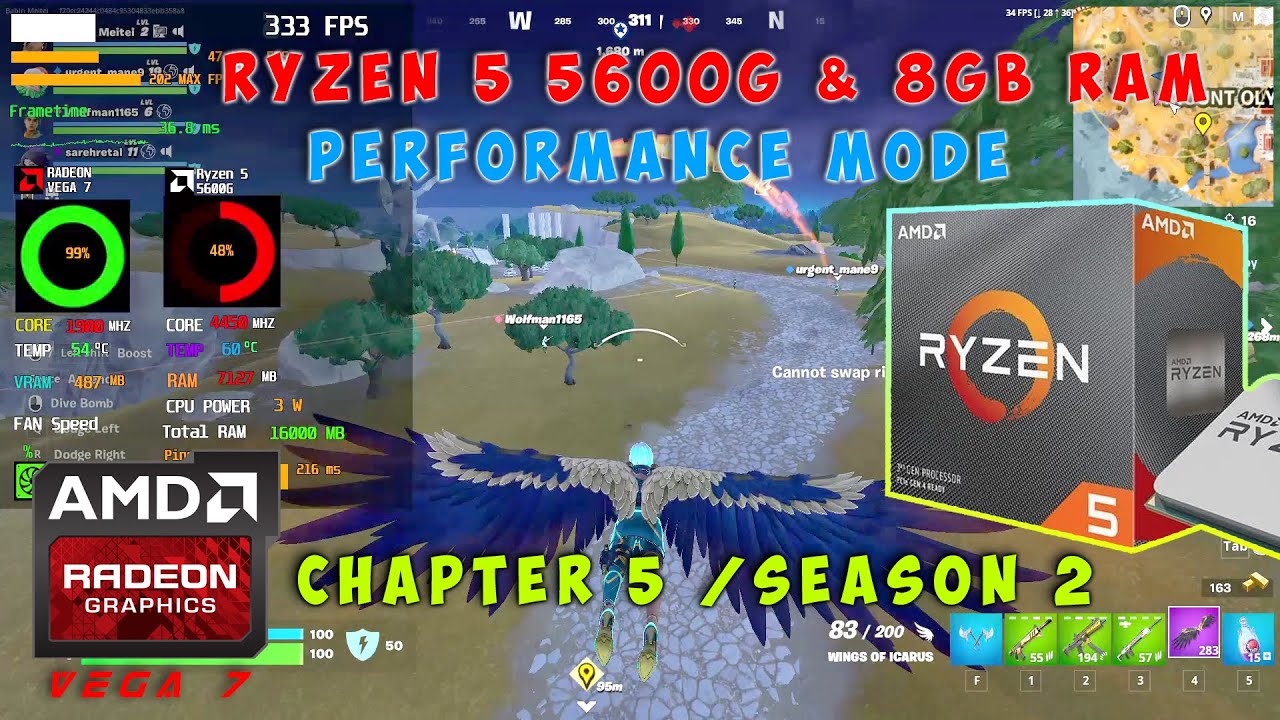 Ryzen 5 5600G & 8GB Fortnite Performance Mode Vega 7 Integrated ...