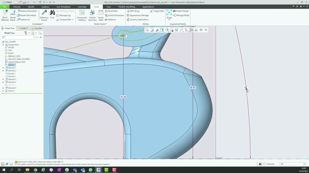 Relating sketches, using relations and parameters in Creo Parametric ...