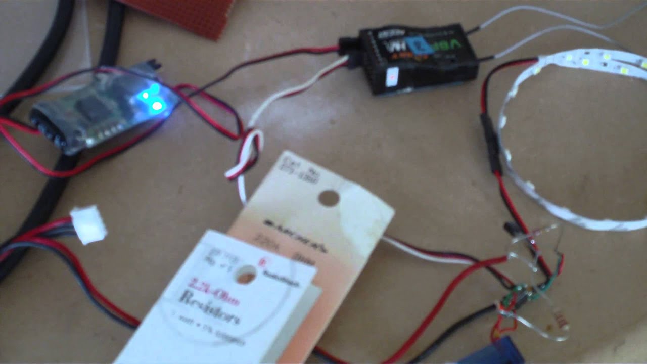 LED switched by RC using servo board, transistor and resistors - YouTube
