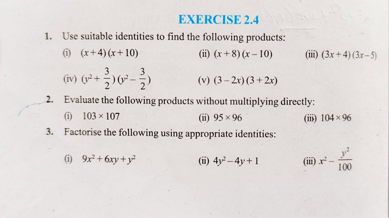 Ncert Maths Class 9 Chapter 2 Ex 2 4 Class 9 Maths Ch 2 Polynomials