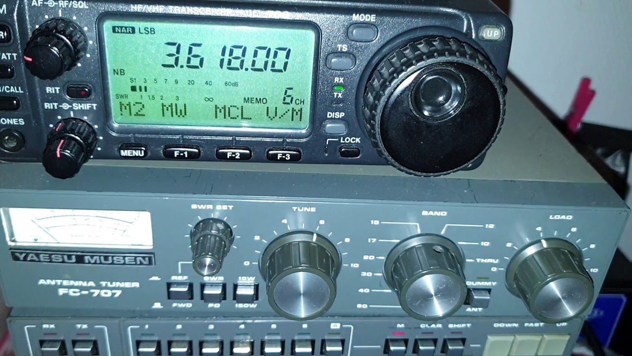 Icom IC-706 with FC-707 Tuner Antenna and WA 27 Antenna Indoor - YouTube