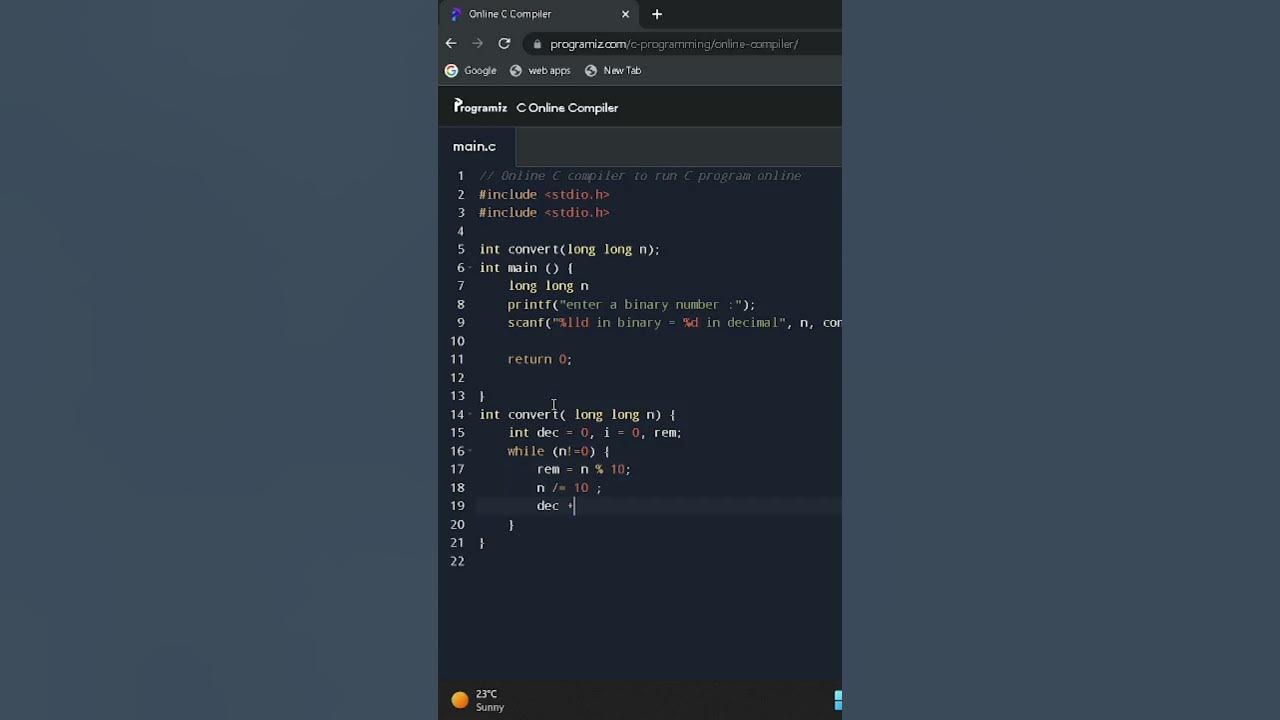 Convert binary number to decimal and vice-versa. #c #coding - YouTube