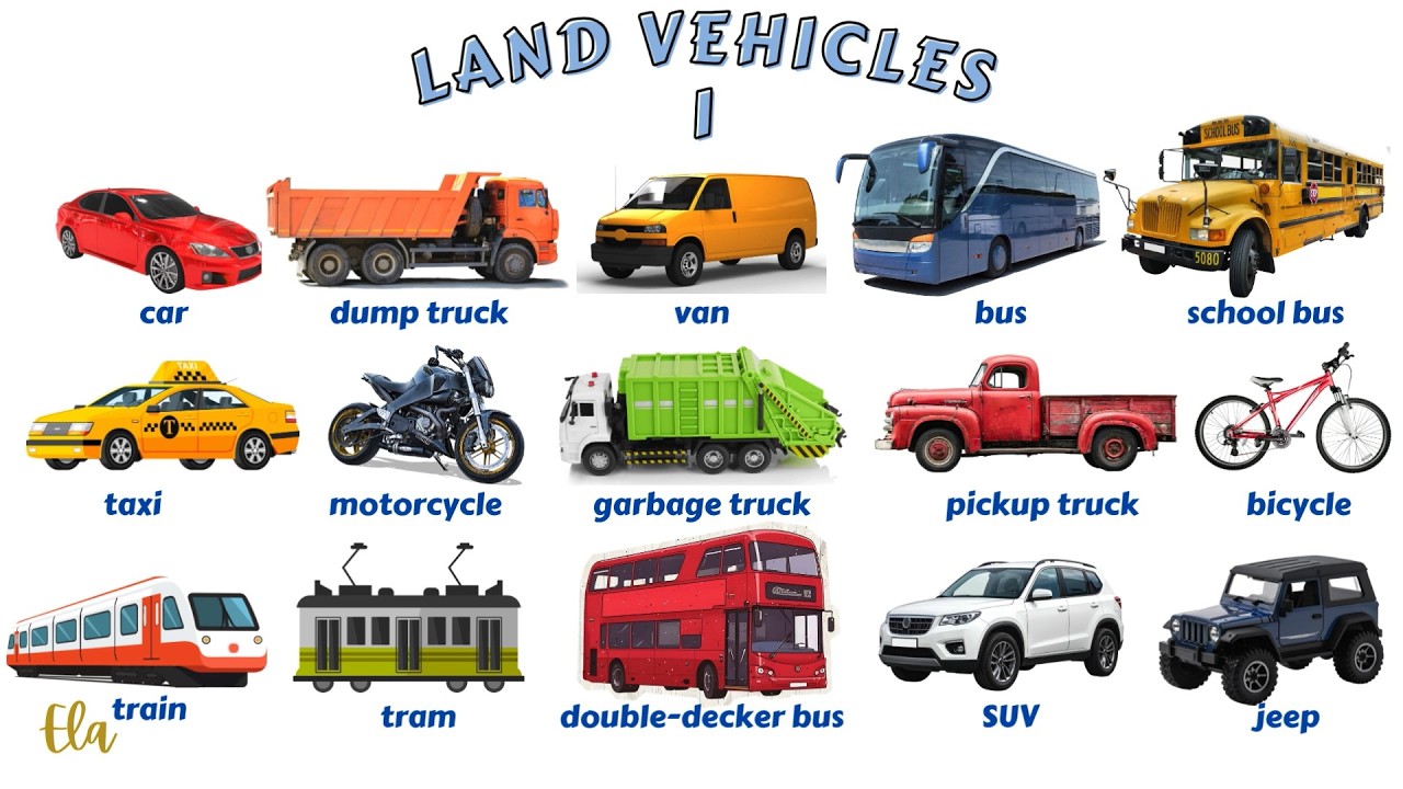 LAND VEHICLES 1, Land vehicles for kids, Land vehicles for English ...