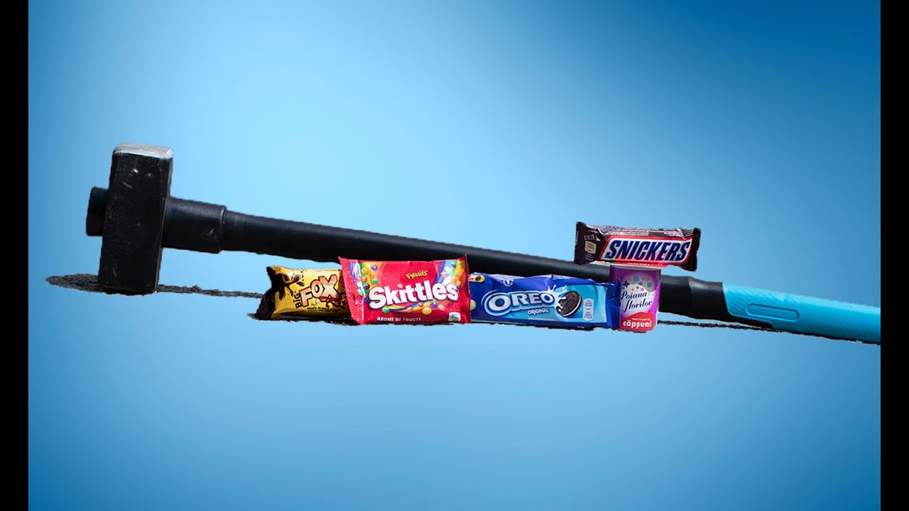 Smashing Oreo, Skittles, Snickers and other stuffs with Hammer - YouTube