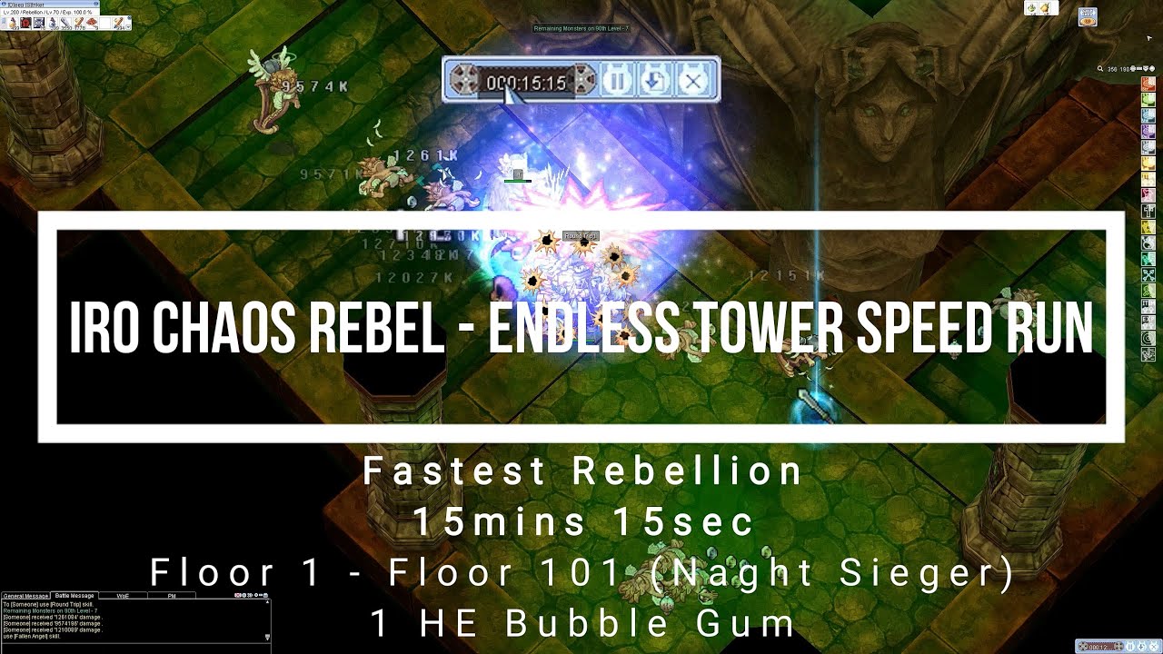 [iRO Chaos] Rebellion - Endless Tower [15mins] Floor 1-101 - Speed Run - 1 HE Bubble Gum - YouTube