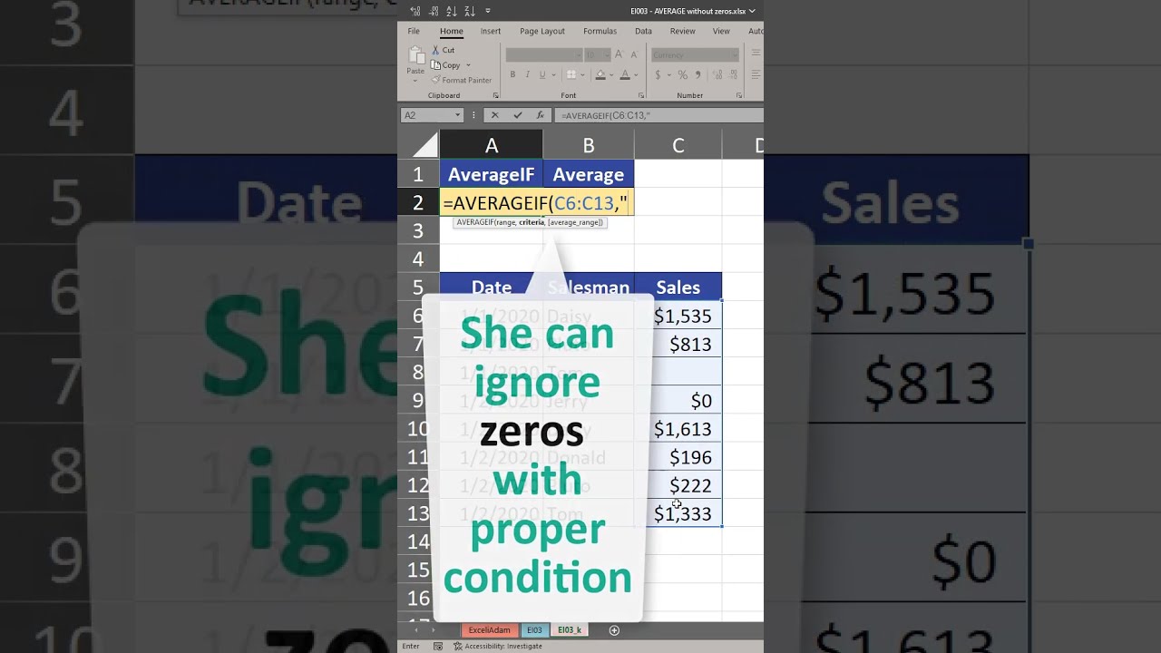 Excel Insta Style AVERAGE Without Zeros YouTube Excel Insta Style AVERAGE Without Zeros YouTube