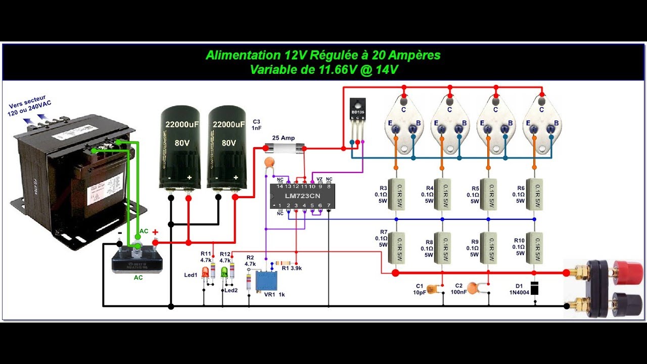 Comment faire une alimentation régulée précise de 12 Volts à 20 Ampères ...