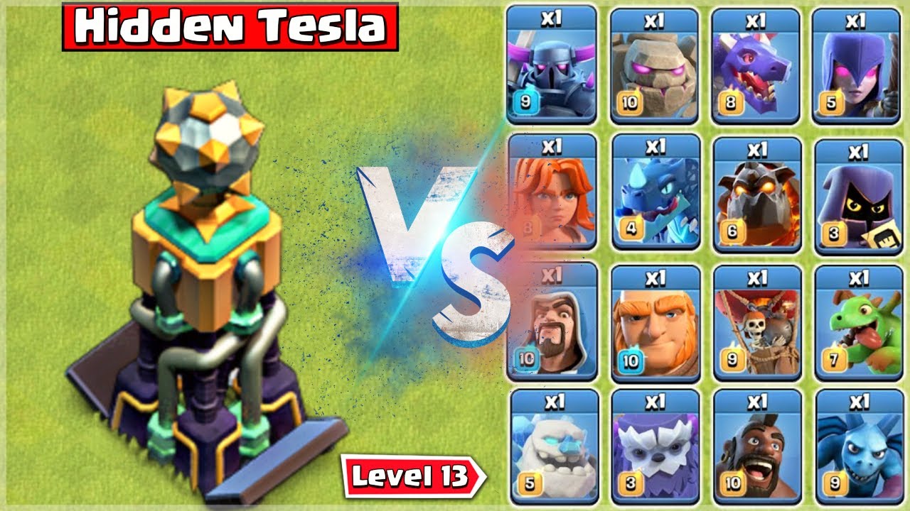 Max Hidden Tesla vs All Troops - Clash of Clans - YouTube