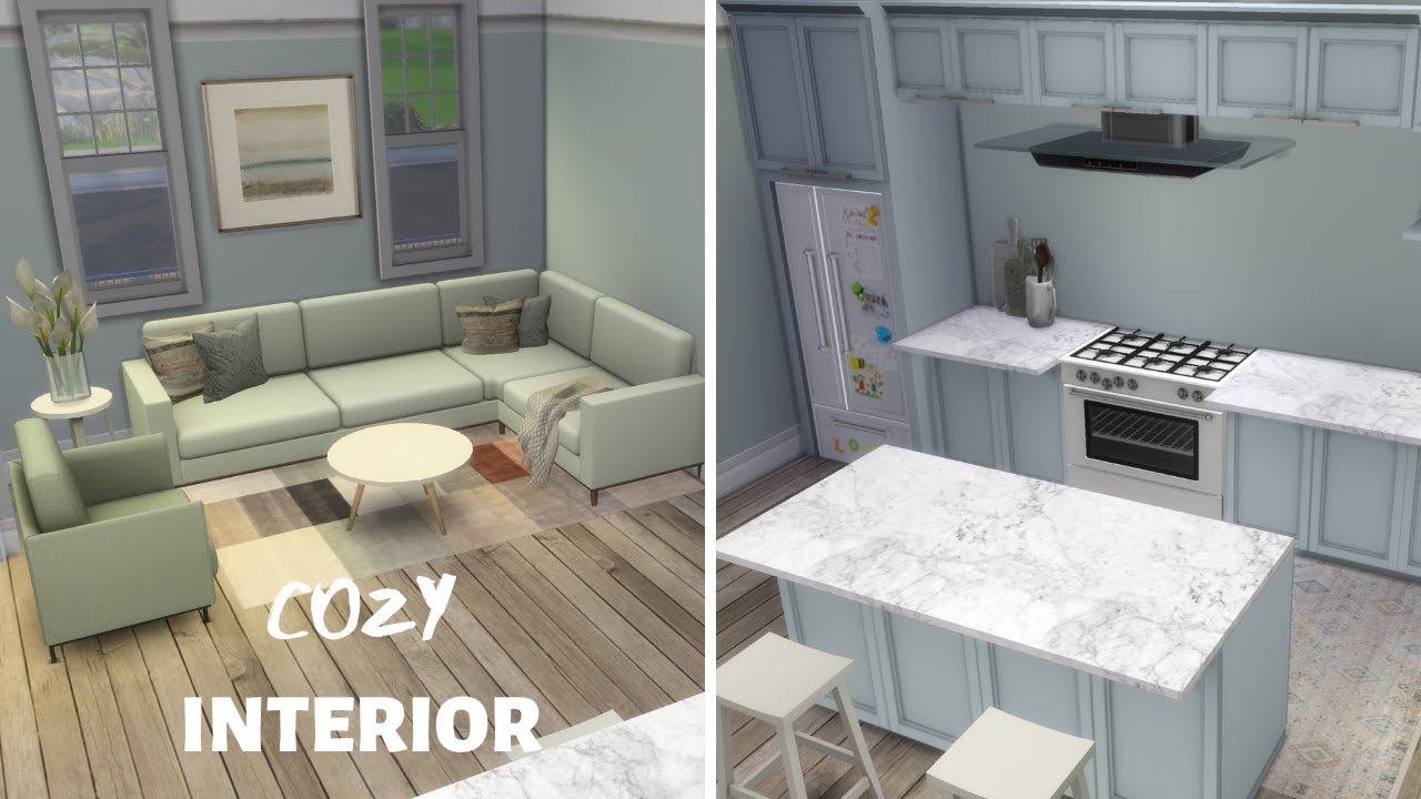 Light Blue Cozy Interior | Kitchen & Living Room | THE SIMS 4 + CC ...