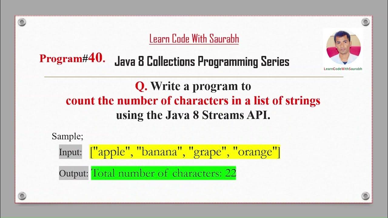 Java Interview Questions and Answer Q40 Count Number of Characters in a List of String using ...