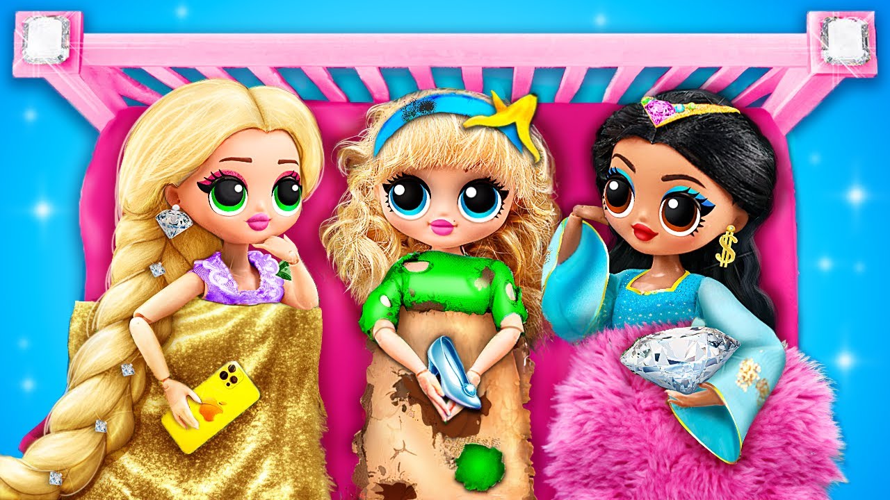 Rich vs Poor at Princess Slumber Party! 27 DIYs for Dolls - YouTube