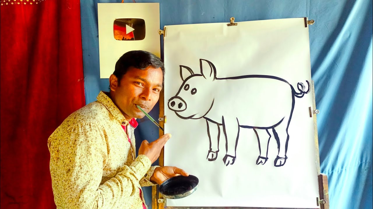 How to draw a pig step by step / Easy pig drawing for beginners / Pig ...
