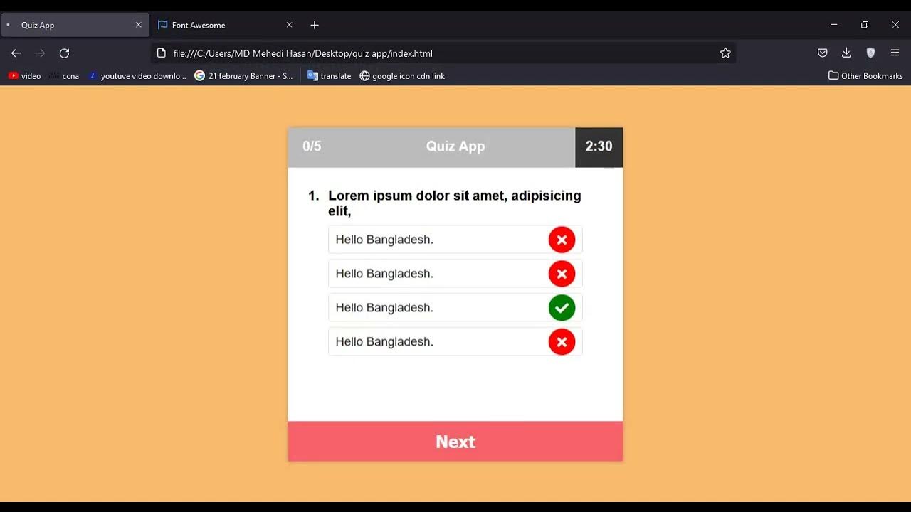 Quiz App Design Using Html And Css Mini Project Youtube